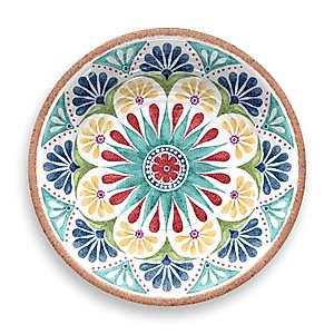 TarHong Abode Homewares Rio Medallion Round Platter, 14", Pure Melamine, Indoor/Outdoor