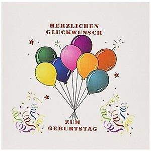 Image of Happy Birthday In German Balloons And Confetti - Greeting Card, 6 x 6 inches, single (gc_223460_5)