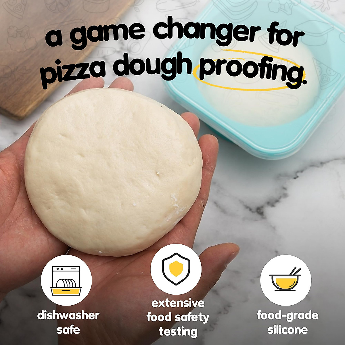 KEVJES PLUS Large 1000ml Pizza Dough Proofing Boxes for DIY Artisan Pizza, Food Grade Silicone Stackable Containers with Lids. Freezer, Fridge, Dishwasher Safe (3Space Grey Plus)
