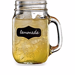 Circleware Yorkshire Glass Mason Jar Mugs with Chalkboard and Handle, Set of 4, Heavy Base Fun Entertainment Glassware Drinking Beverage Cups for Water, Beer, Juice & Bar Decor, 17.5 oz, Clear