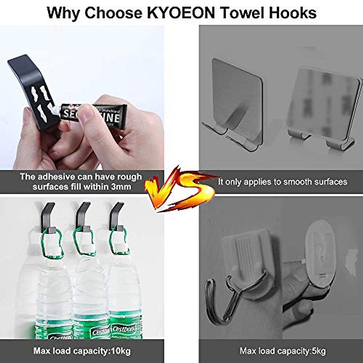 CFGROW Heavy Duty Adhesive Hooks, 6 Packs Silver, Coat Robe Clothes Bath Towel Hook with Strong Glue Ceiling Hanger Hold 22 lbs for Home Bathroom Kitchen Modern Hotel, No Drill Wall Mounted Holders