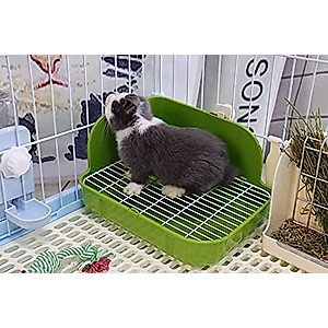 RUBYHOME Rabbit Litter Box Toilet, Plastic Square Cage Box Potty Trainer Corner Litter Bedding Box Pet Pan for Small Animals, Rabbits, Guinea Pigs, Chinchilla, Ferret, Galesaur, 11.4 Inches (Green)