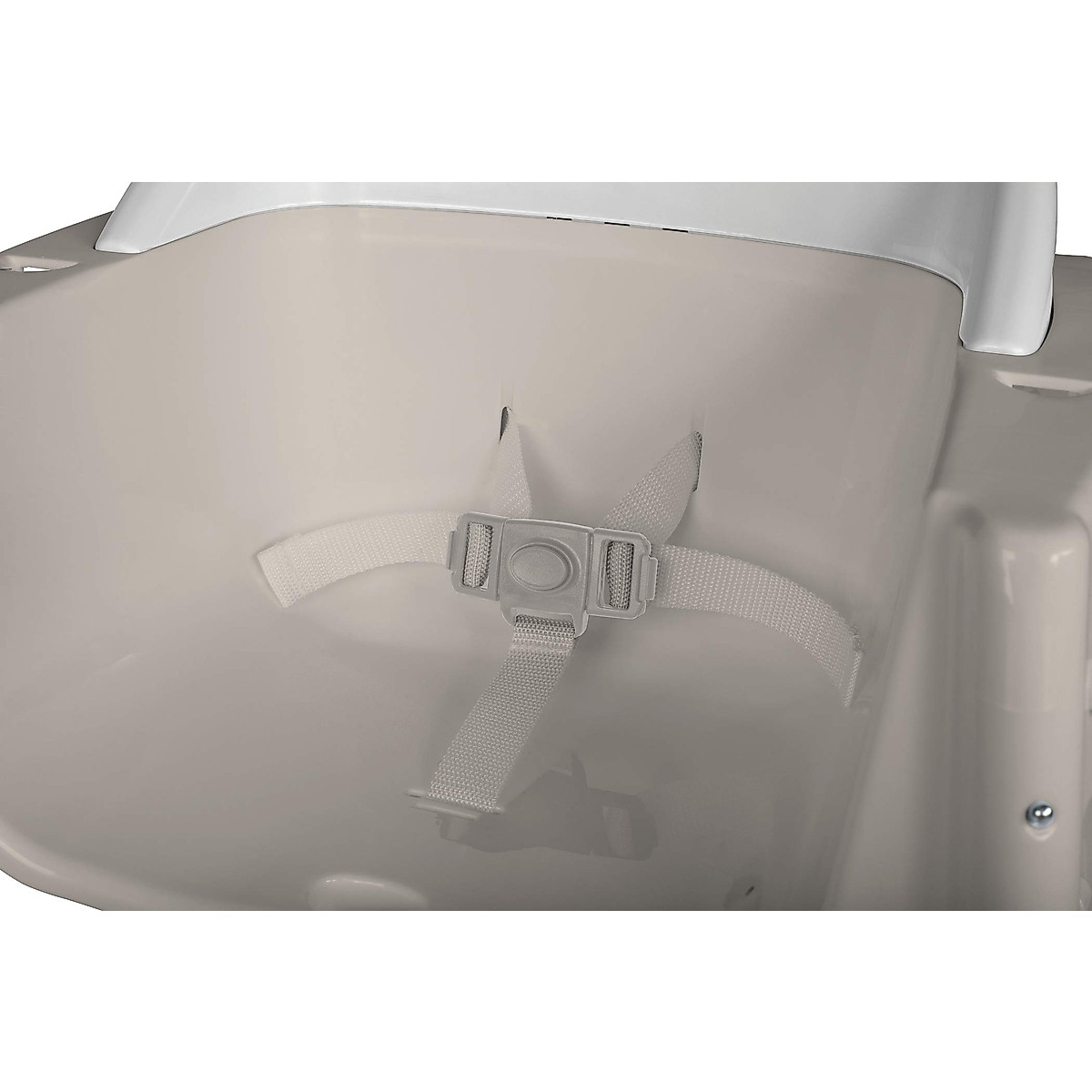 Foundations Secure Sitter 7-13" Adjustable Height Feeding Chair, 1 Pack, Stable “No Tip” Feet, 3-Point Adjustable Harness, Removable Tray, Easy to Clean, Smooth Plastic (White/Tan)