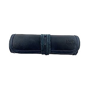 Hide & Drink, Multi Purpose Travel Organizer Roll for Cables Handmade from Full Grain Leather & Waxed Canvas (Blue Mar)