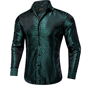 DiBanGu Mens Emerald Green Dress Shirts Long Sleeve Casual Button Down Green Shirts for Party Wedding