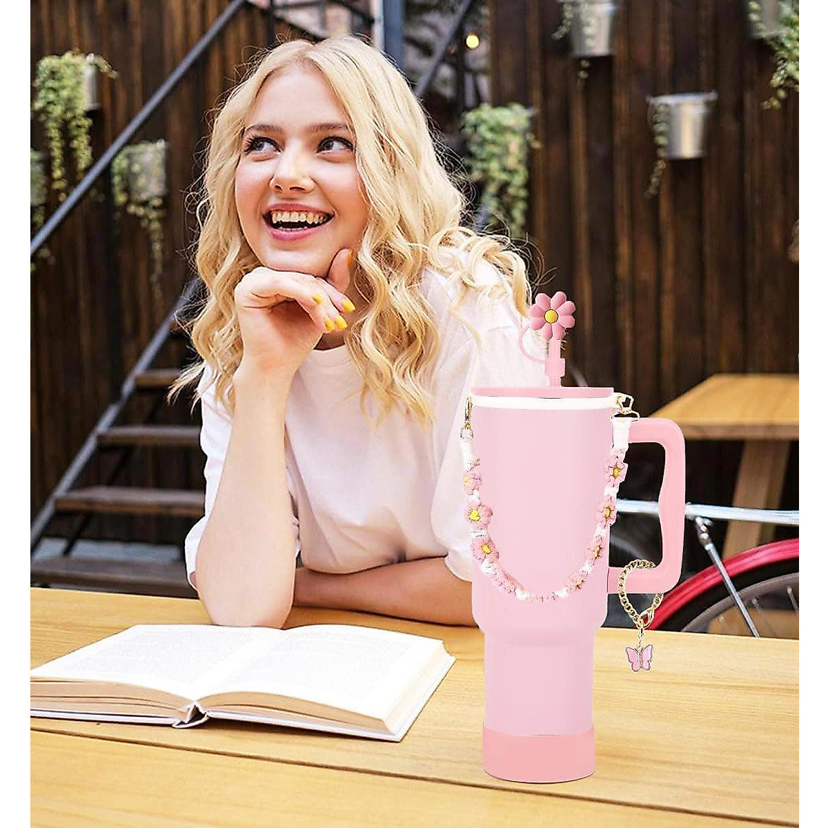 Sanilinwild 40 oz Tumbler with Handle Straw and Accessories, Drop & Abrasion Resistant, Vacuum Double-Layer Insulation, Ideal for Camping, Fitness, Outdoor Use