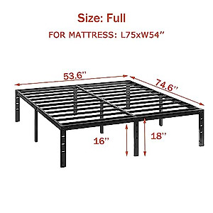 zunatu 18 Inch Full Metal Bed Frame Foundation No Box Spring Needed Heavy Duty Tall Platform with Large Storage Easy Assembly Mattress Noise Free, Black
