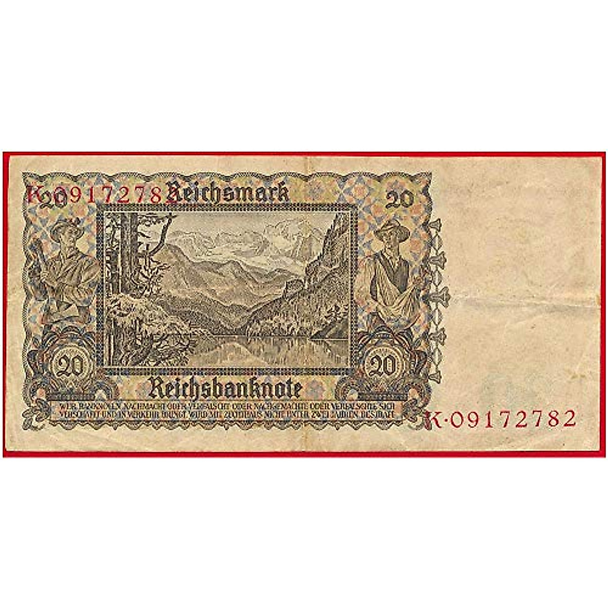 1939 DE QUEEN OF NAZI BILLS! 1939 20 MARKS w ARYAN GIRL/FLOWER SYMBOLIZING ETNIC PURITY 20 MARKS VF-XF