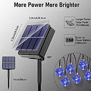 Attimit Solar String Lights Outdoor 50 Led 24 Feet Crystal Globe Lights with 8 Lighting Modes, Waterproof Solar Powered Patio Lights for Garden Yard Porch Wedding Party Decor (Blue)