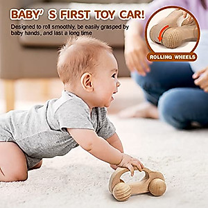 TOY Life Wooden Toys Cars, Montessori Toys for Babies 0-6-12 Months, Baby Rattle Toy Cars for Toddlers 1-3, Wooden Baby Toys for 1 + Year Old, Baby Boy Nursery Decor Natural Wood Rattle Baby Push Cars