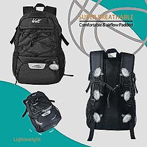 WOLT | Basketball Backpack Large Sports Bag with Separate Ball holder & Shoes compartment, Best for Basketball, Soccer, Volleyball, Swim, Gym, Travel(Black)