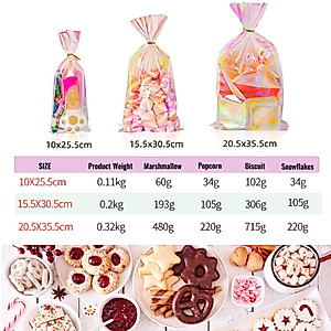 50pcs Iridescent Holographic Cellophane Bags,4x10inches Candy Treat Bags Party Favor,Cookie Goodie Bags with 50pcs Gold Twist Ties for Baby Showers Weddings Birthday Christmas Thanksgiving Halloween