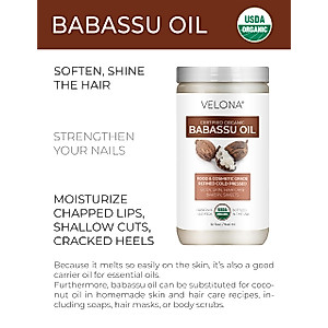 velona Babassu Oil USDA Certified Organic - 32 Fl Oz | 100% Pure and Natural Carrier Oil | Refined, Cold Pressed | Face, Hair, Body & Skin Care and Cooking | Use Today - Enjoy Results