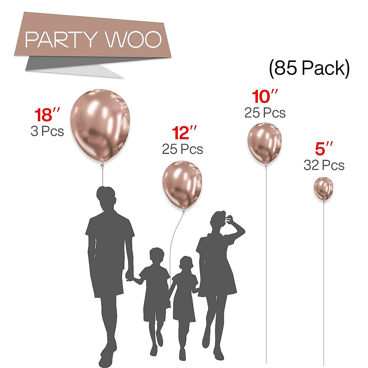 PartyWoo Metallic Rose Gold Balloons, 85 pcs Champagne Gold Balloons Different Sizes Pack of 18 Inch 12 Inch 10 Inch 5 Inch Balloons for Balloon Garland as Party Decorations, Champagne Gold-G112