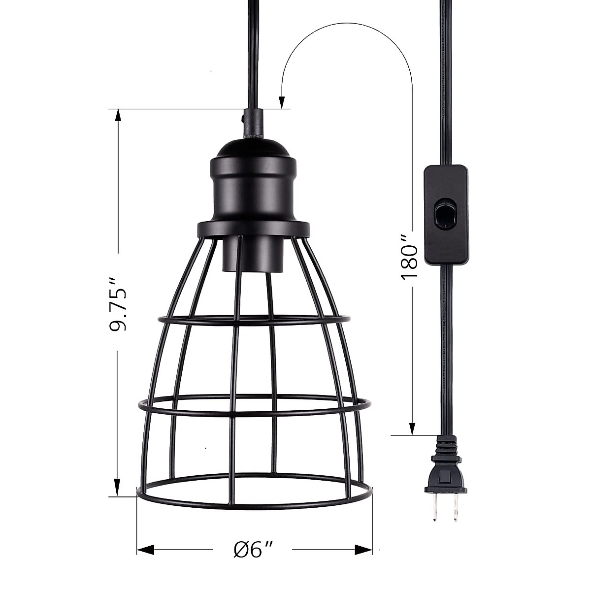 LIT-PaTH Plug in Pendant Lighting, Hanging Light Kits with ON/Off Switch, 15 Feet Cord, Bulbs Not Included, Black, 2-Pack