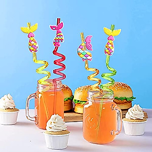 24 Rainbow Mermaid Party Favors Mermaid Tail Drinking Straws for Mermaid Birthday Party Supplies with 2 PCS Straws Cleaning Brush