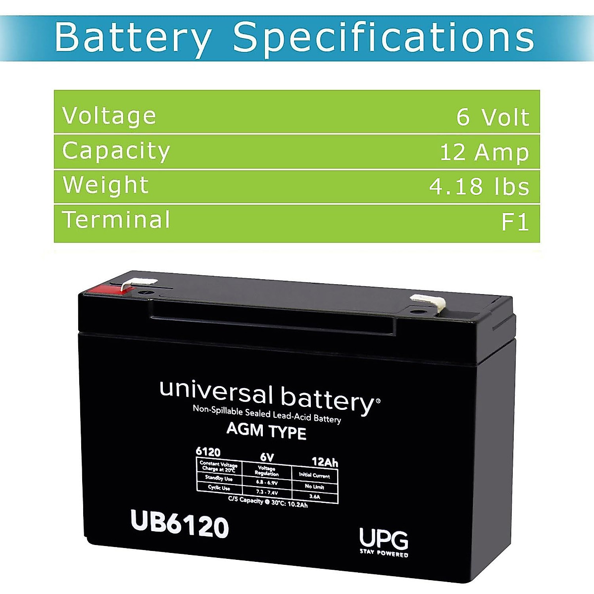 Universal Power Group 6V 12Ah UB6120 F1 Battery