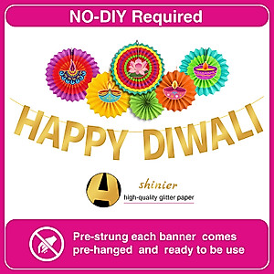 Diwali Decorations Happy Diwali Banner for Home Hanging Paper Fan with Swirls Indian Themed Party Supplies Festival of Lights Party Decor