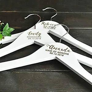 Clibeslty Personalized Bride Hanger,Engraved Bridesmaid Hanger,Name Engraved Wood Hanger Bridal Party Wedding Gifts(White)