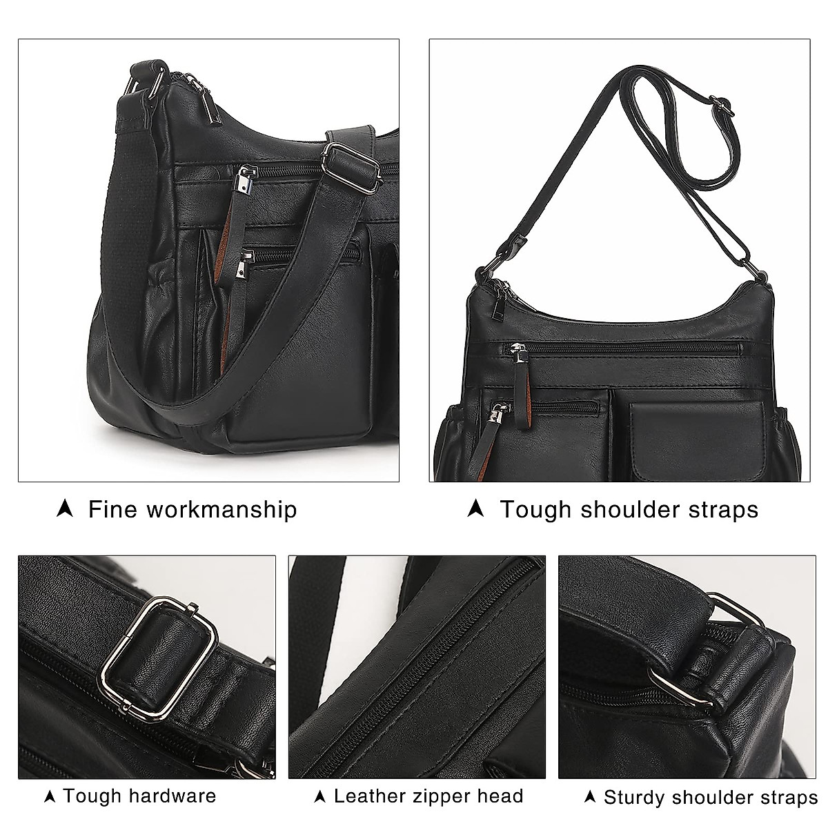 Artwell Hobo Shoulder Bag Soft PU Leather Crossbody Bag For Women Tote Handbag Purse Fashion Bag Lady (Black)