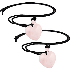 SUNYIK Rose Quartz Puffy Heart Stone Pendant Necklace for Women, Healing Crystal Handmade Necklaces for Ladies, Adjustable 19"-26" Strand, Pack of 2
