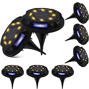 MAGGIFT 8 Pack Solar Ground Lights Outdoor, Disk Light 8 LED Warm White + 4 LED Blue, Waterproof Solar Powered Lights, In-Ground Walkway Deck for Pathway Driveway Landscape Garden Patio, Lawn, Yard