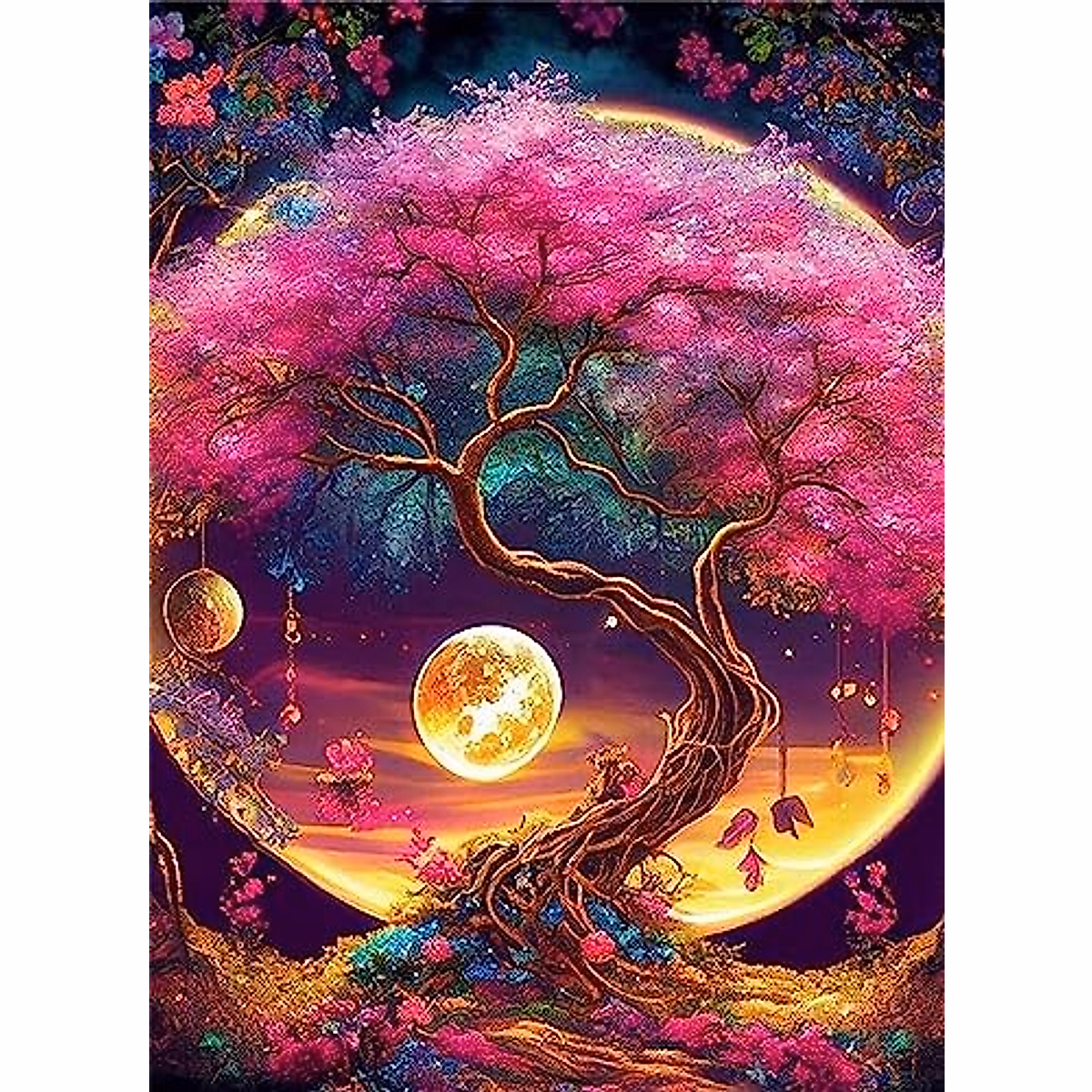 JFYHAB Moon Tree Diamond Painting Kits,Diamond Art Painting Kits for Adults,Full Round Drill Diamond Art Paint by Numbers Tree of Life Diamonds Gem Art Drill Home Decoration 12 * 16