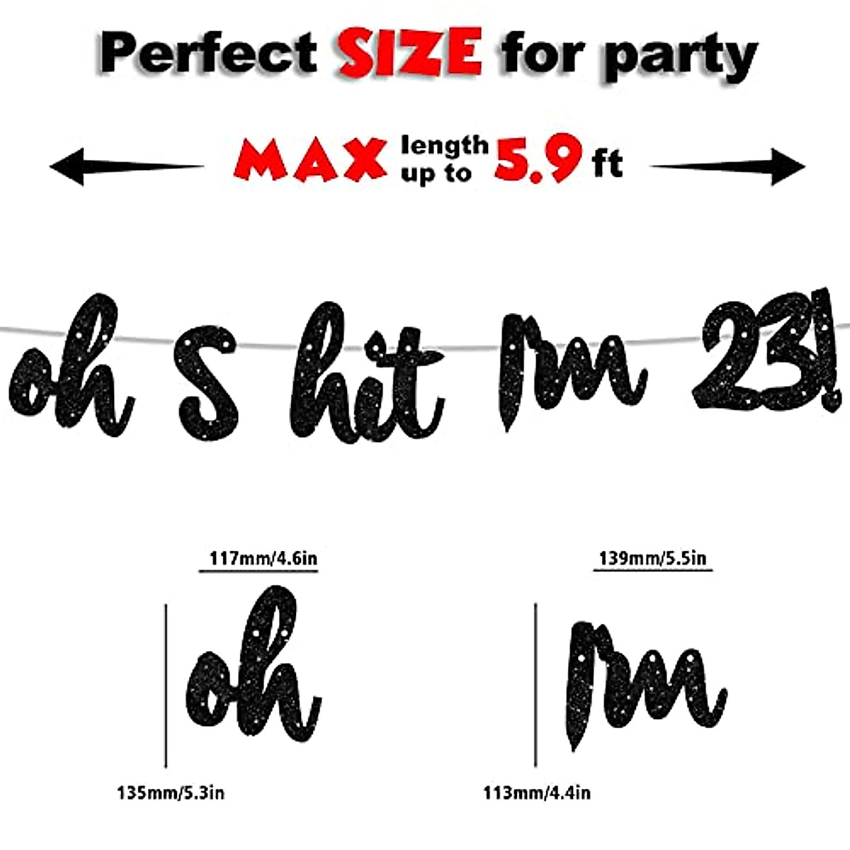 Oh I’m 23! Banner Backdrop Glitter Black Hallo Twenty Three Cheers to 23 Years Old Theme Decor for Man Woman Happy 23rd Birthday Party Photo Studio Prop Flag Decorations Favors Supplies