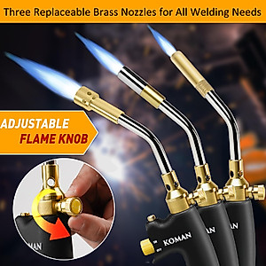 KOMAN Propane Torch Head Kit with 3 Nozzles, High Intensity Trigger Start MAPP Gas Torch with Self Ignition, Welding Torch Head by MAPP, MAP/PRO,for Soldering,Brazing,Stripping Paint(CSA Certified)