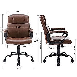 DYHOME Office Chair, Brown Office Chair, 350 LBS Brown Leather Office Chair, Mid Back Computer Chair Ergonomic Office Chair Adjustable Conference Swivel Task Chair with Padded Armrests