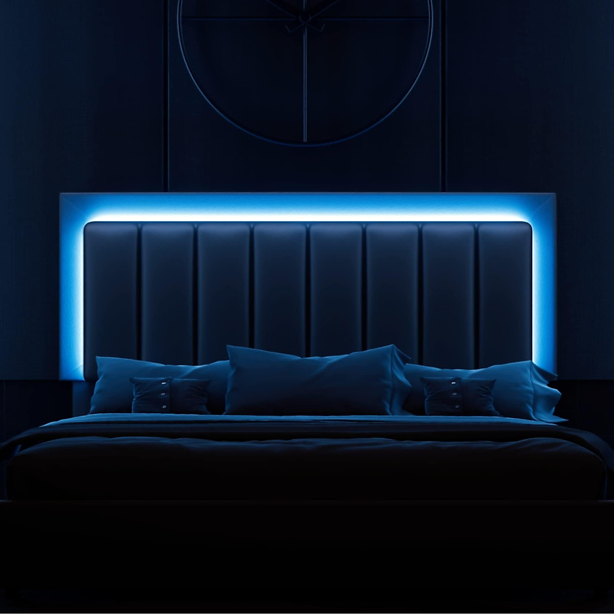 Catrimown Full Size Bed Frame with LED Lights and 4 Storage Drawers, Upholstered Platform Bed with Faux Leather Headboard, Strong Wooden Slats Support, No Box Spring Needed, Easy Assembly, White