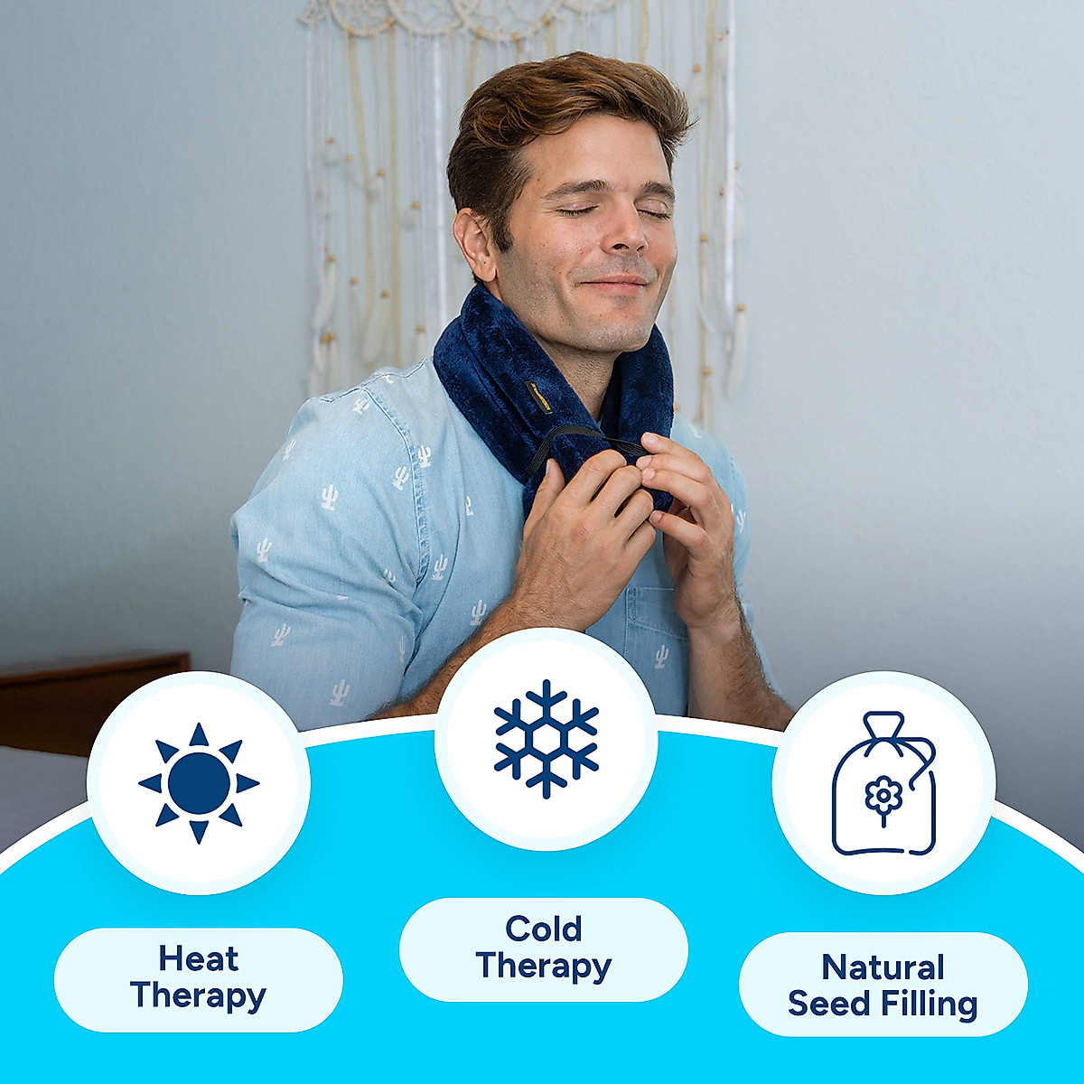 SunnyBay Microwave Heating Pad, Microwavable Heated Neck and Shoulder Wrap, Multipurpose Moist Hot/Cool 2.5lb Bean Bag Pack with Plush Cover and Elastic Fastener, FSA HSA Eligible, 26x5 Inches, Blue