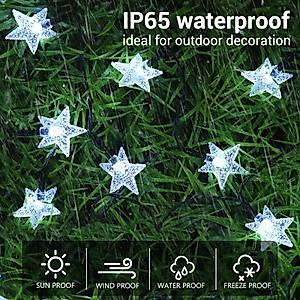 iBaycon Solar Star Lights Outdoor, 32Ft 50LED Star Christmas String Lights, 8 Modes Solar Powered Lights String for House Eaves Roof Christmas Holiday Decorations