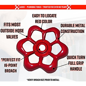 LASCO 01-5105 Metal Outside Faucet Hose Bibb Round Wheel Handle, 16 Point Broach (1/2 inch diameter)