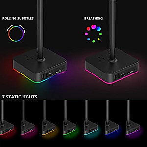 KAFRI RGB Headphone Stand with USB A&C Charger Desk Gaming Headset Holder Hanger Rack with 3 USB Charging Port and 2 Outlet - Suitable for Gamer Desktop Table Game Earphone Accessories Boyfriend Gifts