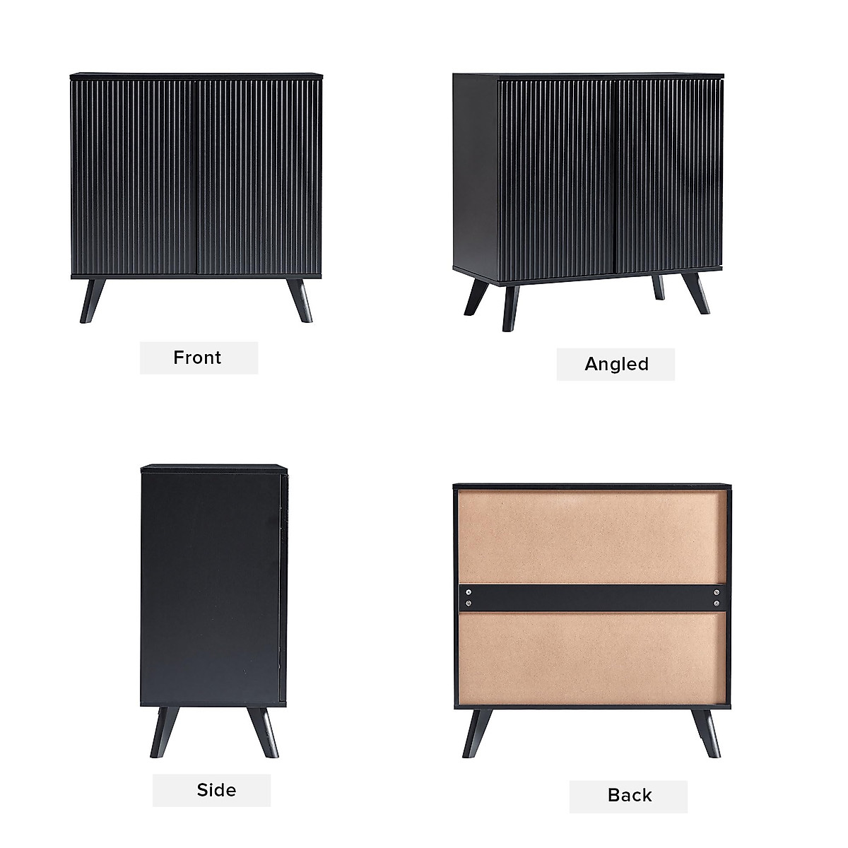 XUZENEST Modern Sideboard Buffet Cabinet Console Table, Accent Storage Cabinet Credenza Buffer Cabinet with 4 Fluted Doors for Kitchen Dining Living Room Entryway(Black)