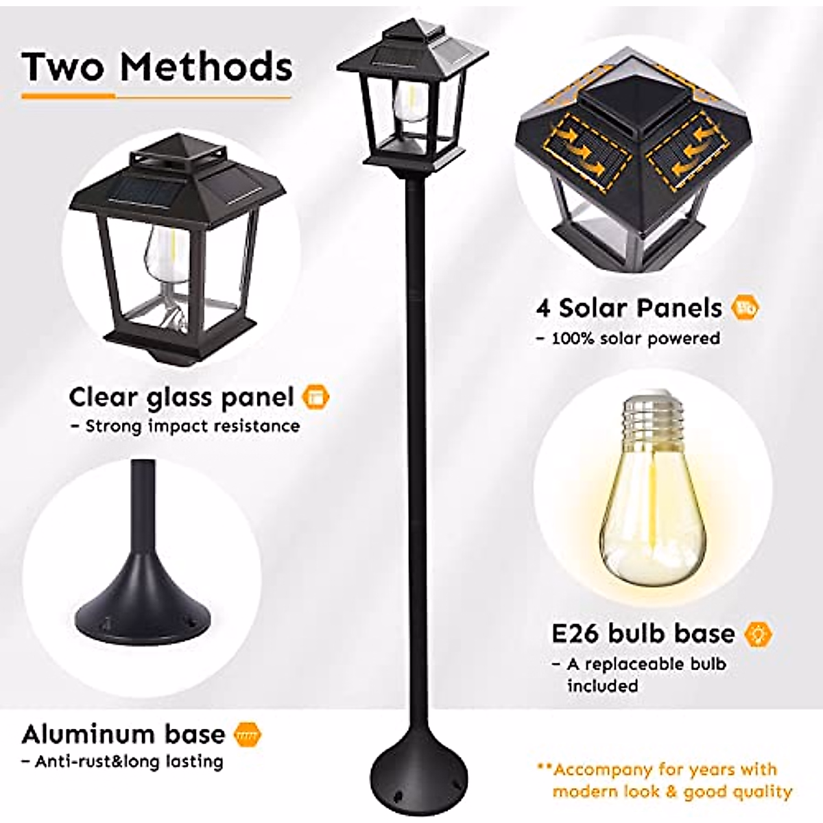 63" Solar Lamp Post Lights Outdoor 2 Pack ,Aluminum Floor Lamp,Waterproof Solar Powered Lights for Garden, Pathway, Yard, Front/ Back Door, Warm White Solar Post Light,Replaceable Bulb, Decoration