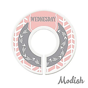 Modish Labels, Weekly Clothes Organizer, Days of the Week Closet Organizer System, Daily Closet Organizer, Closet Dividers, School Clothes Dividers (Pink Arrows)