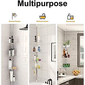 SUYUDSM Shower Caddy Tension Pole, Rustproof Shower Corner Stand Storage Organizer for Bathroom, 4 Tier Adjustable Corner Shelves, 75 to 122 in