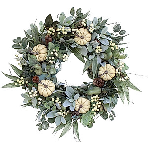 Fall Front Door Wreath Thanksgiving Winter, Halloween Wreaths Fall Door Pinecones Outdoor Grain Adorned Floral Garden Garland Twig Rusty Birch Leaves Berries Festival Wedding