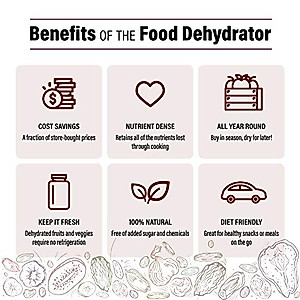 Gourmia GFD1680 Countertop Electric Food Dehydrator - 6 Drying Trays - Digital Countdown Timer - Preset Temperature Settings - Recipe Book Included