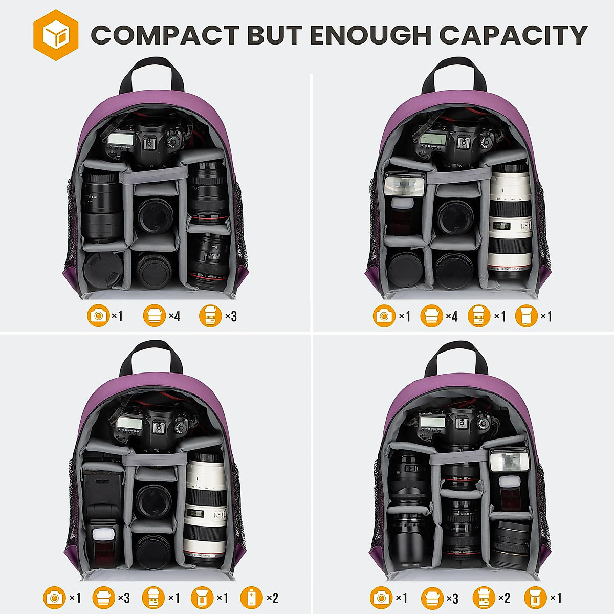 TARION Camera Bag Professional Camera Backpack Case with Laptop Compartment Waterproof Rain Cover for DSLR SLR Mirrorless Camera Lens Tripod Photography Backpack for Women Men Photographer Purple TB-S