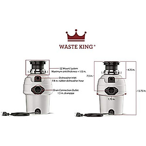 Waste King 3/4 HP Garbage Disposal with Power Cord, Food Waste Disposer for Kitchen Sink, L-3200