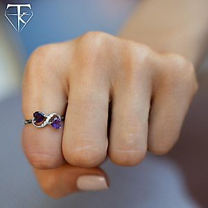 Takar 925 Sterling Silver Double Heart Amethyst And Diamond Infinity Ring, Birthstone Heart Ring, Amethyst Jewelry For Women Made In USA