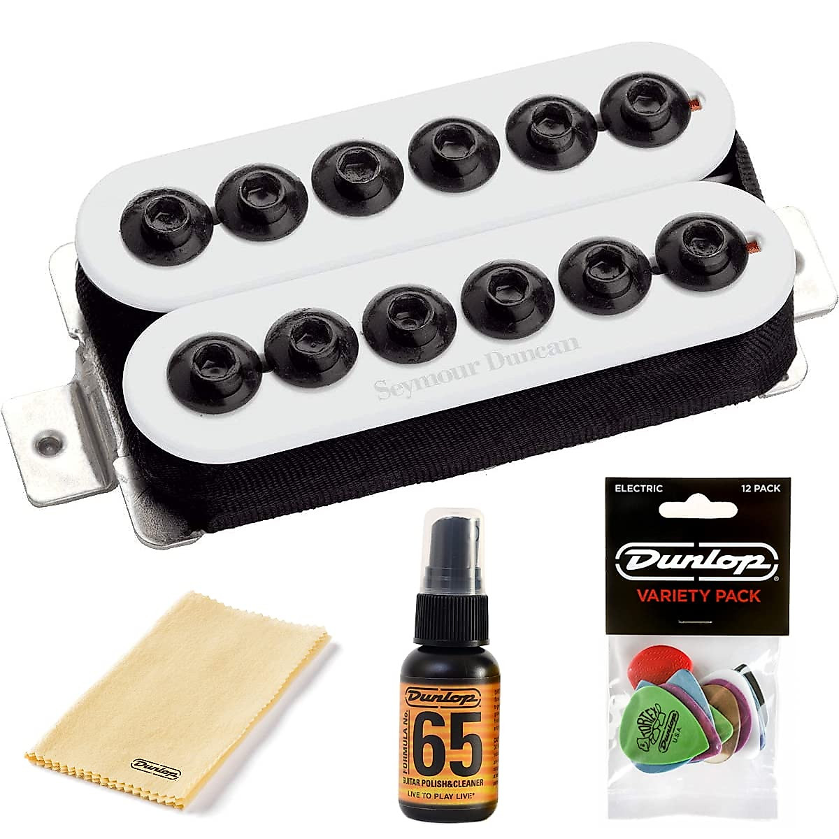 Seymour Duncan SH-8b Invader Humbucker Bridge Pickup, White - Bundled with Dunlop Pick Pack and Dunlop Polishing Kit