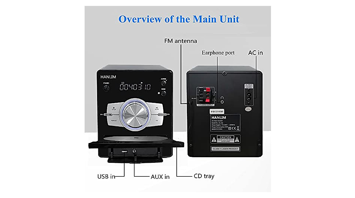 Premium Home Stereo System with Bluetooth & CD Player