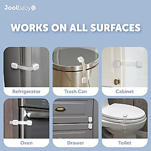 Child Safety Strap Locks (12 Pack) Baby Proof Cabinets, Drawers, Fridge, Toilet & Trash Cans – 3M Adhesive Childproof Locks – Jool Baby