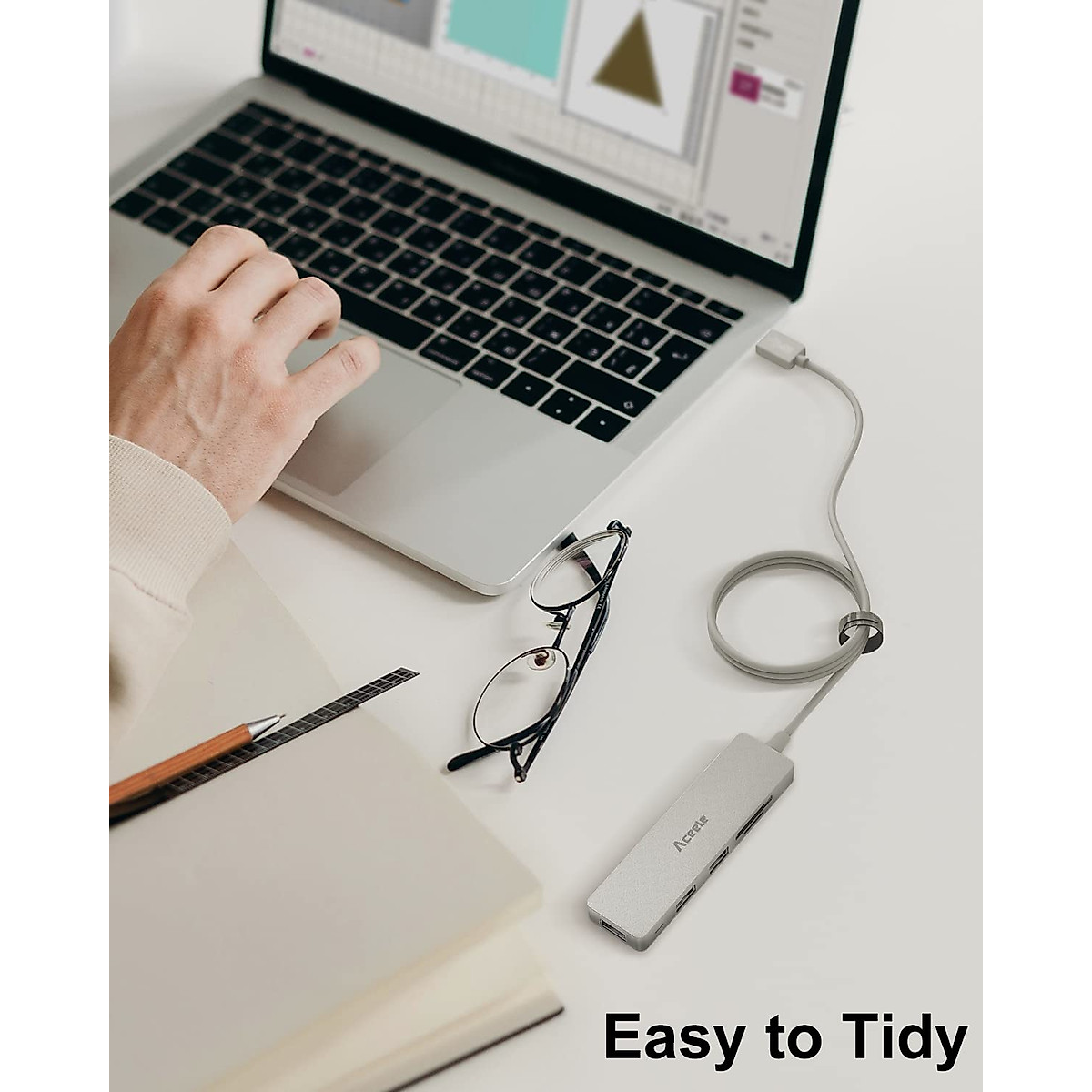 Aceele 5Gbps USB 3.0 Hub, 6 in 1 Ultra Slim Data USB Hub with 4ft Extended Long Cable, USB Multiport Hub with Micro USB Powered Port, SD/TF Card Slot Port, Compatible for PC, Laptop, MacBook