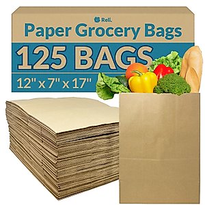 Reli. Paper Grocery Bags (125 Pcs Bulk) (12x7x17) 70 Lbs Basis, Extra Heavy Duty | Brown Paper Bag, Large Grocery Kraft Sacks -Takeout, Restaurant, Retail, Shopping