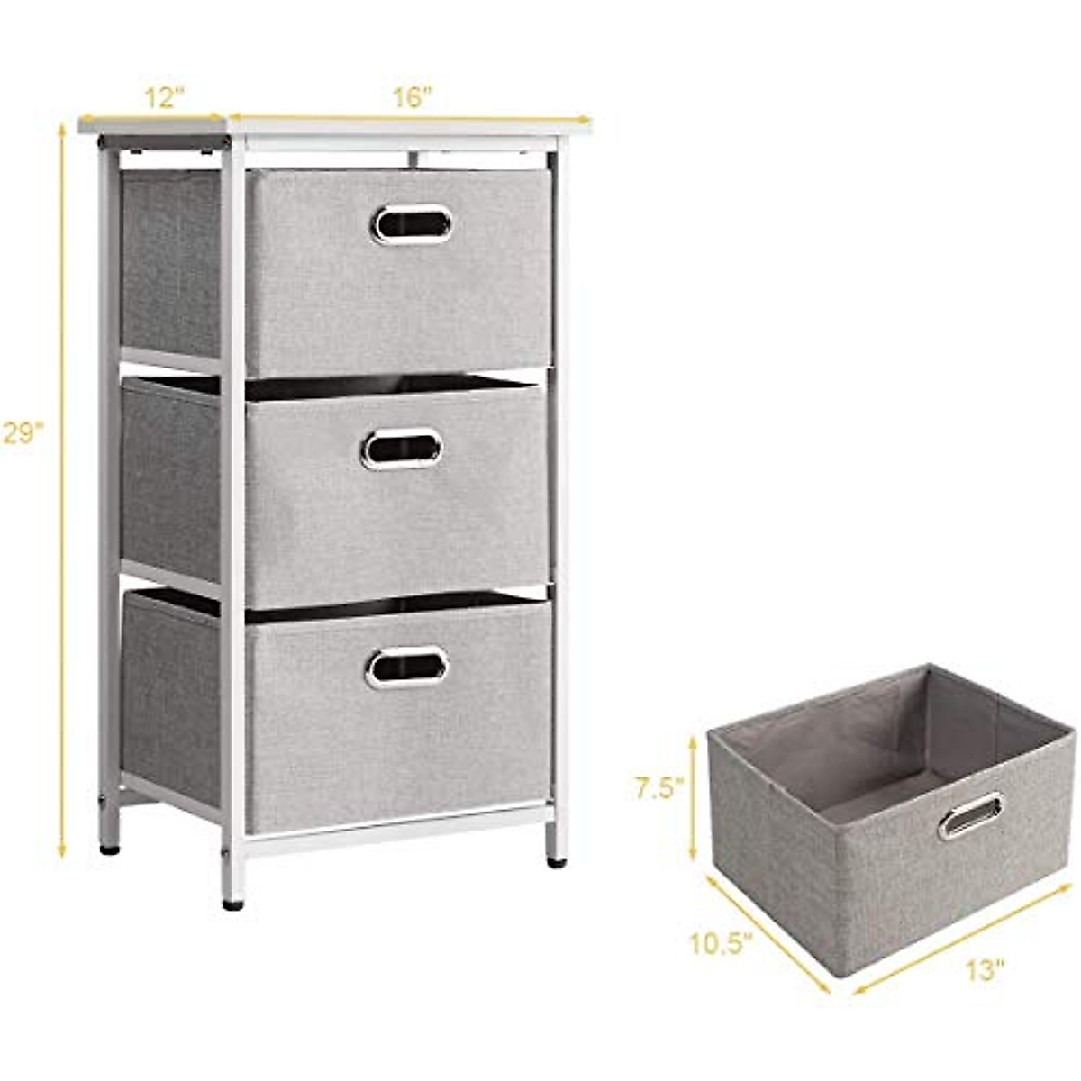 ARLIME Vertical Dresser Storage, 3-Drawer Fabric Dresser Storage Tower with MDF Top and Metal Frame, Easy Pull Storage Chest, Storage Drawer Unit for Bedroom, Hallway, Nursery Room (Grey)